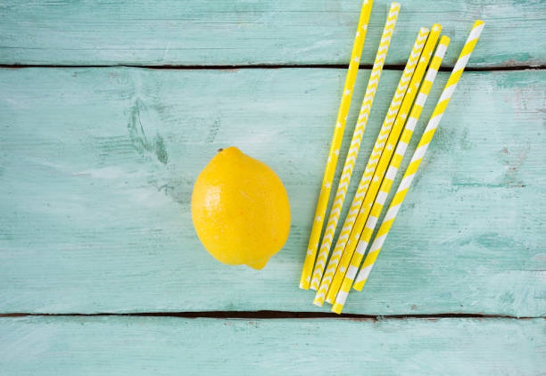 Yellow White Striped Paper Straw 50 Pcs Yellow Straw Drinking Paper ...