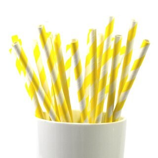 Yellow White Striped Paper Straw 50 Pcs Yellow Straw Drinking Paper ...