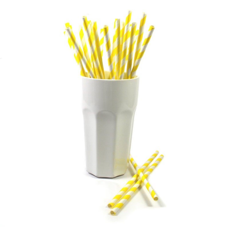 Yellow White Striped Paper Straw 50 Pcs Yellow Straw Drinking Paper ...