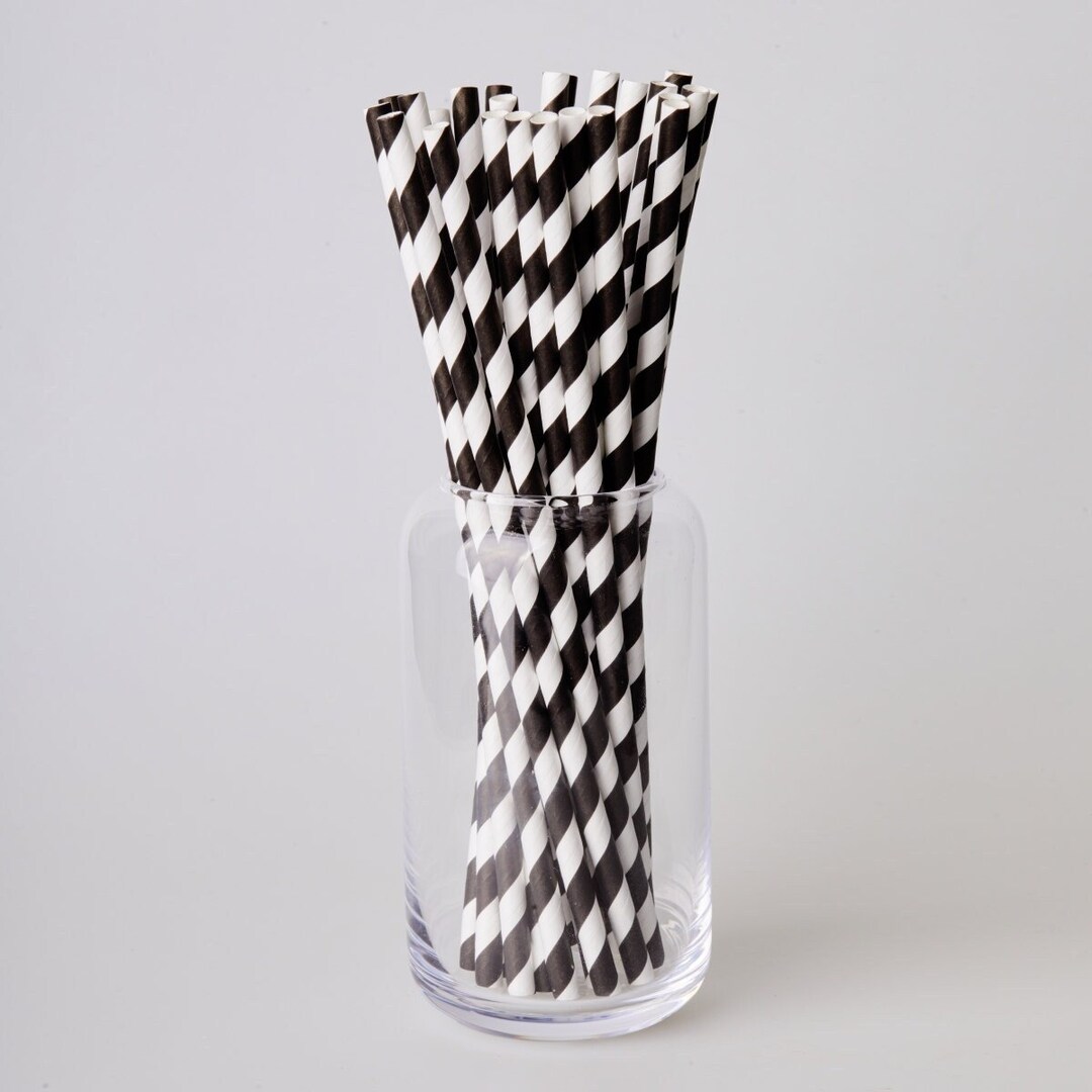 Black White Striped Paper Straws 50 - Cocktail Straws -drinking Straw ...