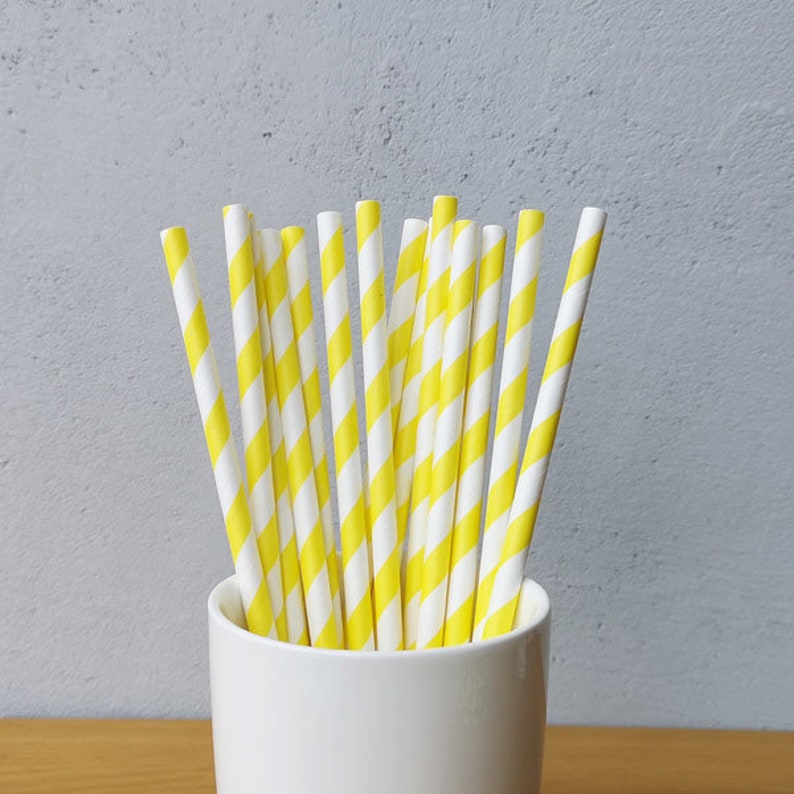 Yellow and White Straws - 25 Pcs - Paper Straws - Cocktail Straws ...