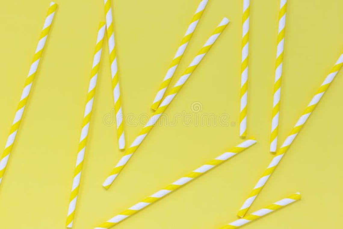 Yellow White Striped Paper Straw 50 Pcs Yellow Straw Drinking Paper ...