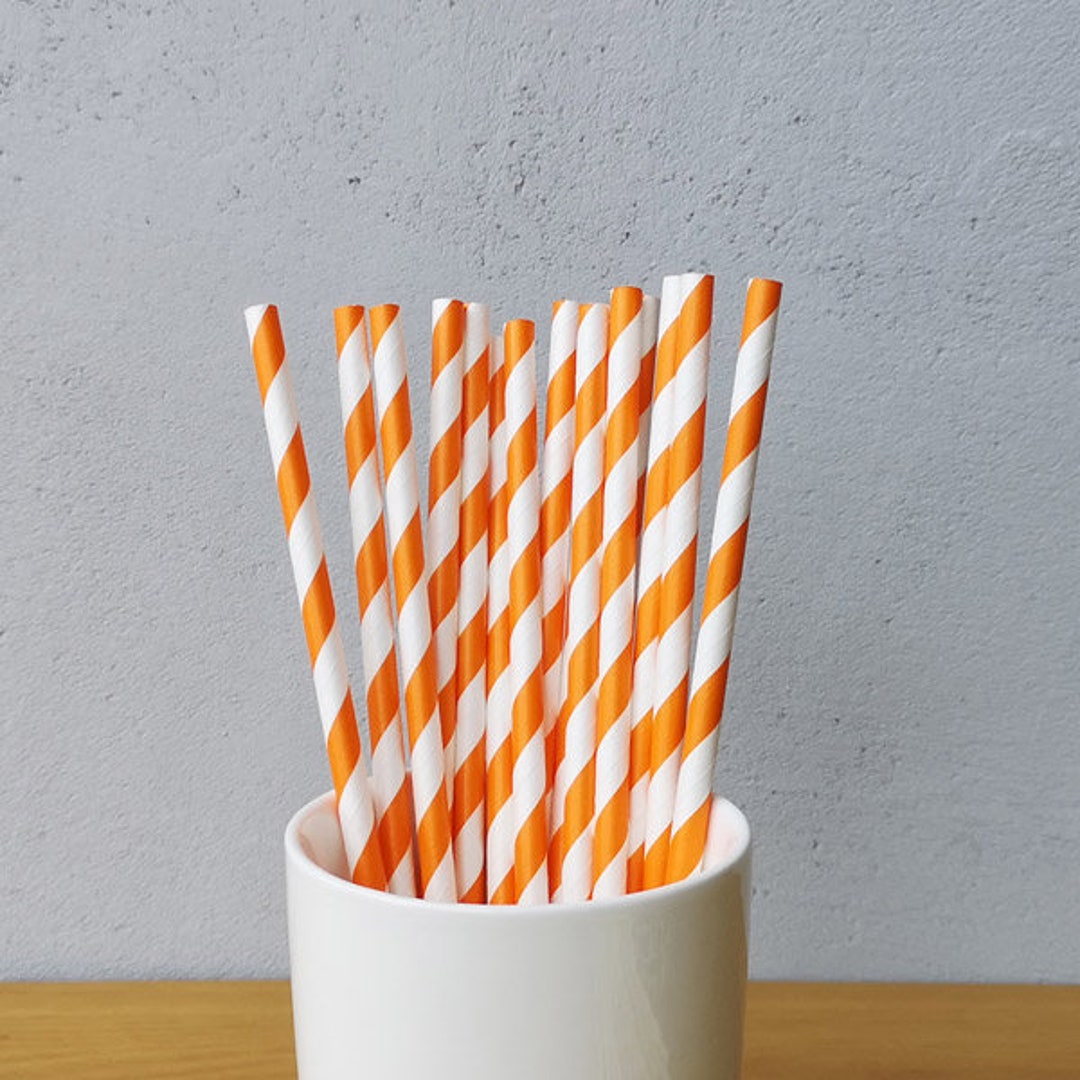 Orange Striped Straws - White Orange Paper Straws - Cocktail Straws ...