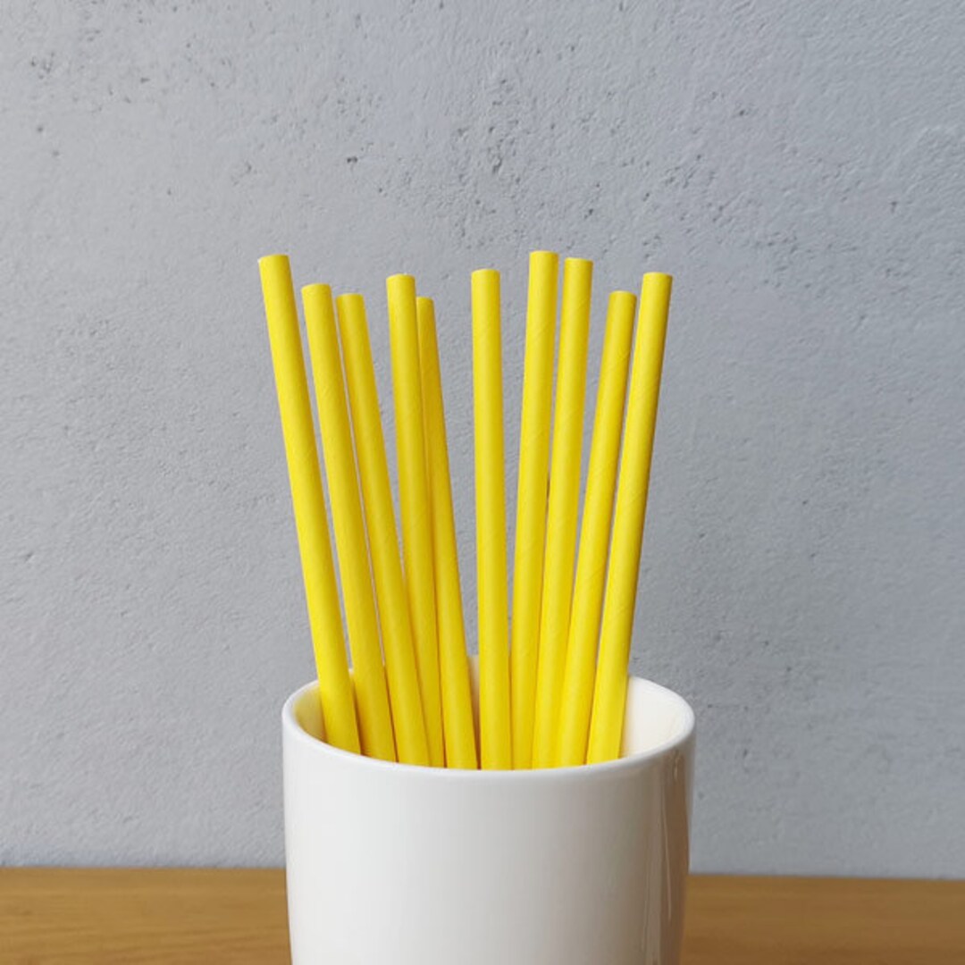 Yellow Paper Straw - 50 PCS - Solid Yellow Drinking Straw - Cocktail ...