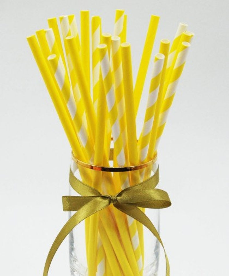 Yellow White Striped Paper Straw 50 Pcs Yellow Straw Drinking Paper ...