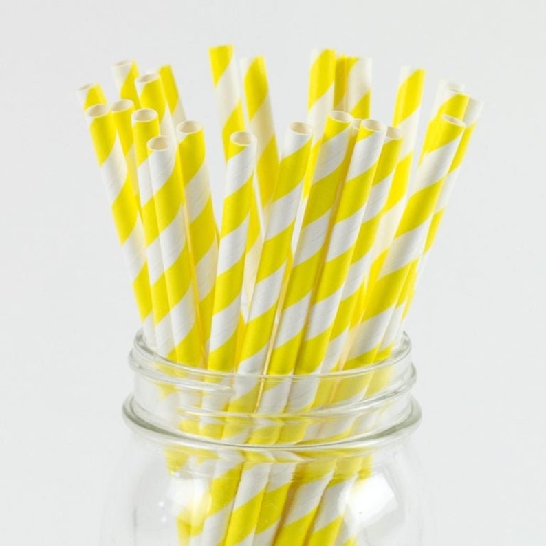 Yellow and White Straws - 25 Pcs - Paper Straws - Cocktail Straws ...