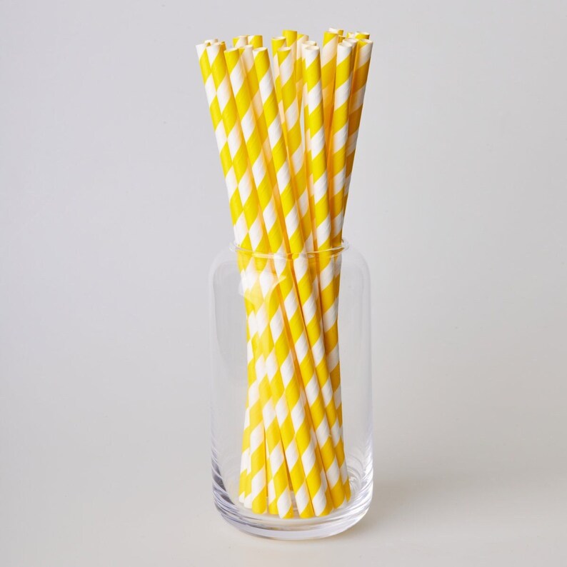 Yellow White Striped Paper Straw 50 Pcs Yellow Straw Drinking Paper ...