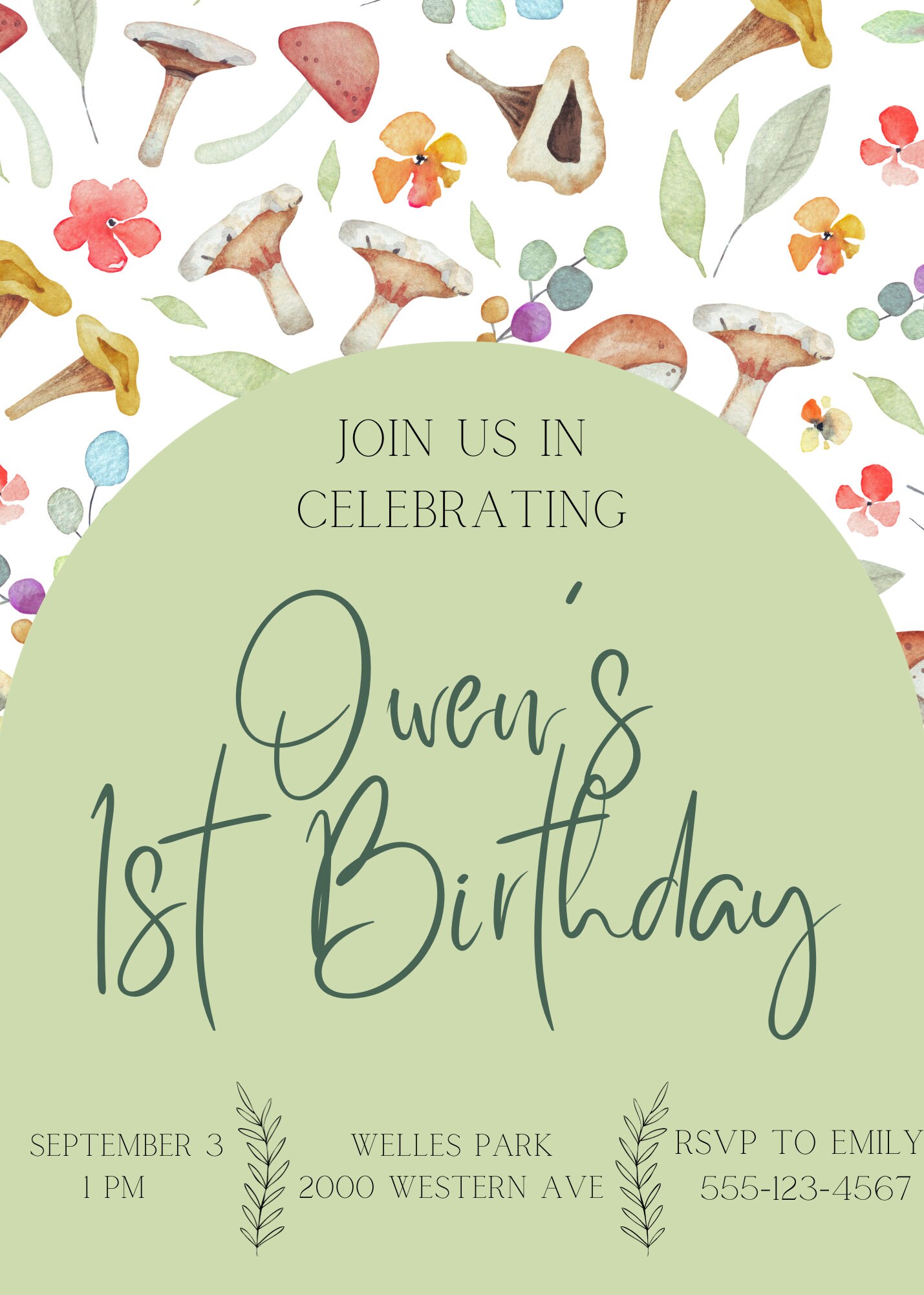 Watercolor Woodlands Mushroom Birthday Invitation Fall - Etsy