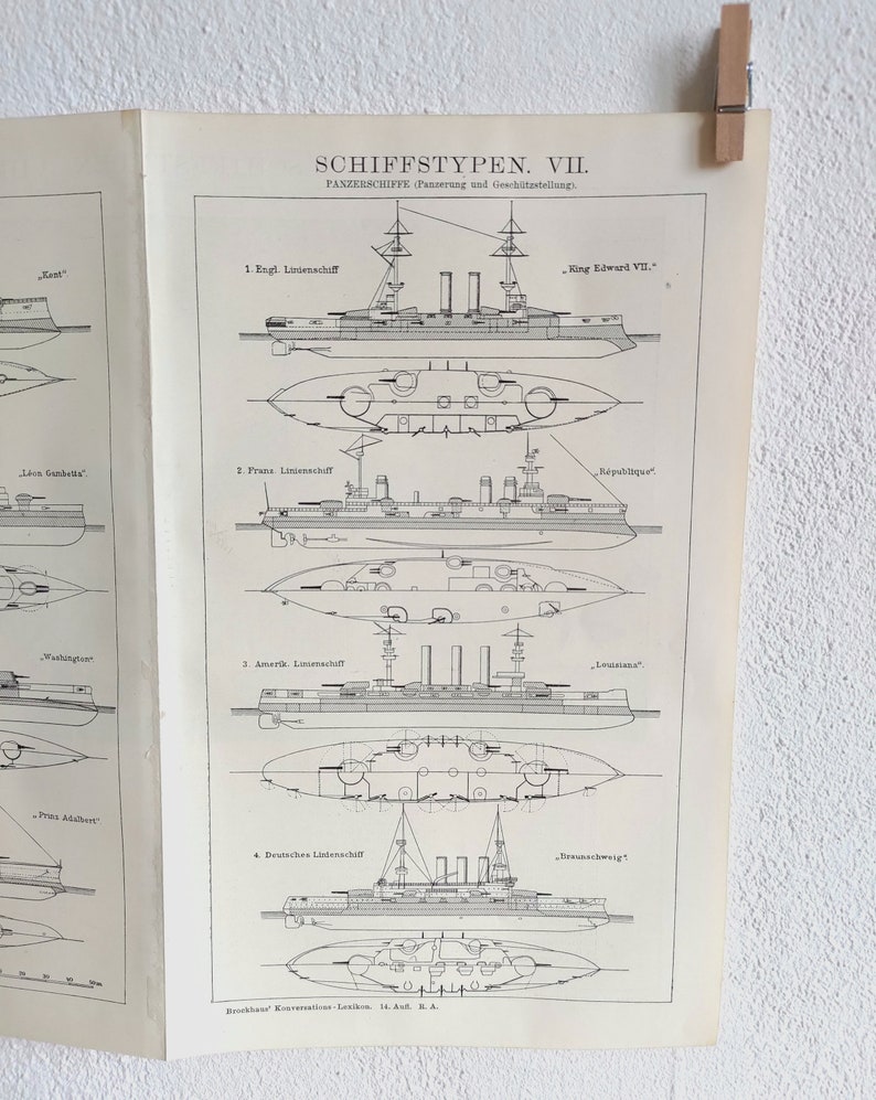 Ship Types 1903, Ironclads | Original Lithograph From an Old ...