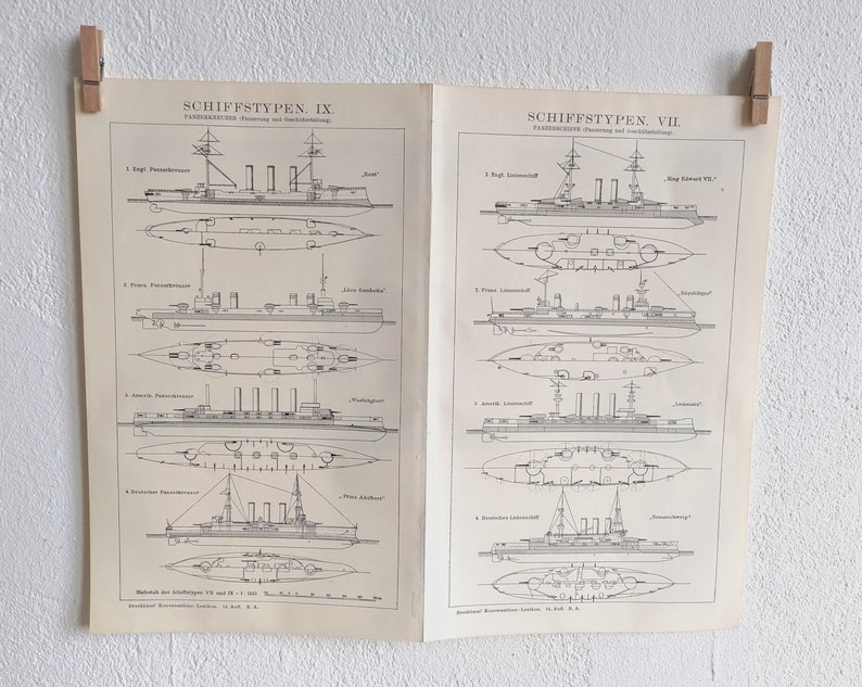 Ship Types 1903, Ironclads | Original Lithograph From an Old ...