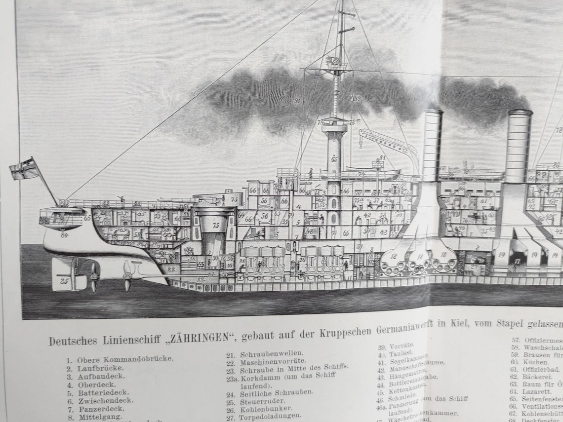 Ship Types 1903, Ironclads | Original Lithograph From an Old ...