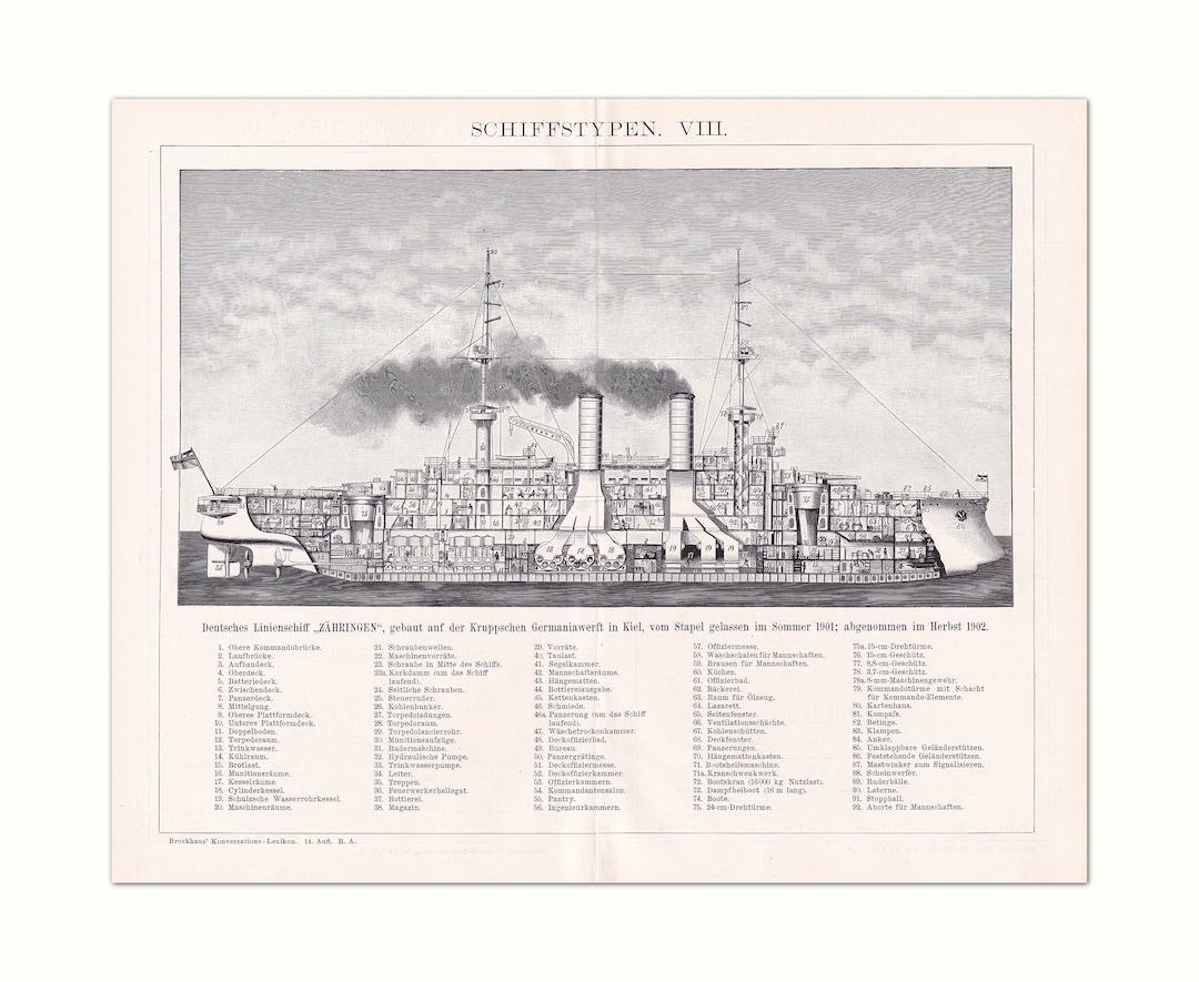 Ship Types 1903, Ironclads | Original Lithograph From an Old ...