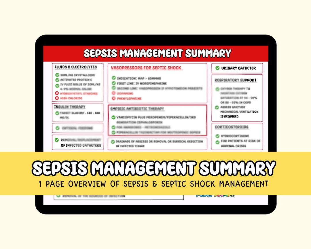 SEPSIS MANAGEMENT SUMMARY. Sepsis Septic Shock Management Pdf. - Etsy