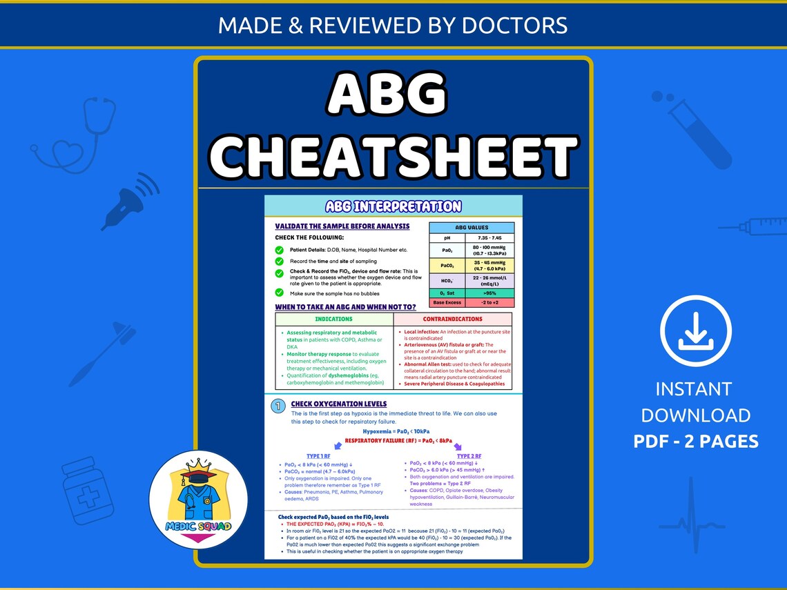 ABG Interpretation Cheat Sheet: Medical & Nursing Student Notes (PDF ...