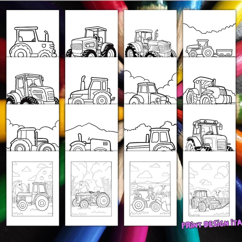 35 TRACTOR Coloring Page, Kids Vehicle Coloring Sheets Instant Download ...