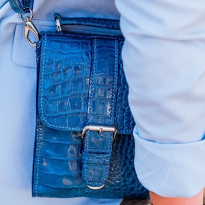 Blue Leather Cell Phone Bag, Phone Bag, Mini Bag, Cell Phone Purse ...