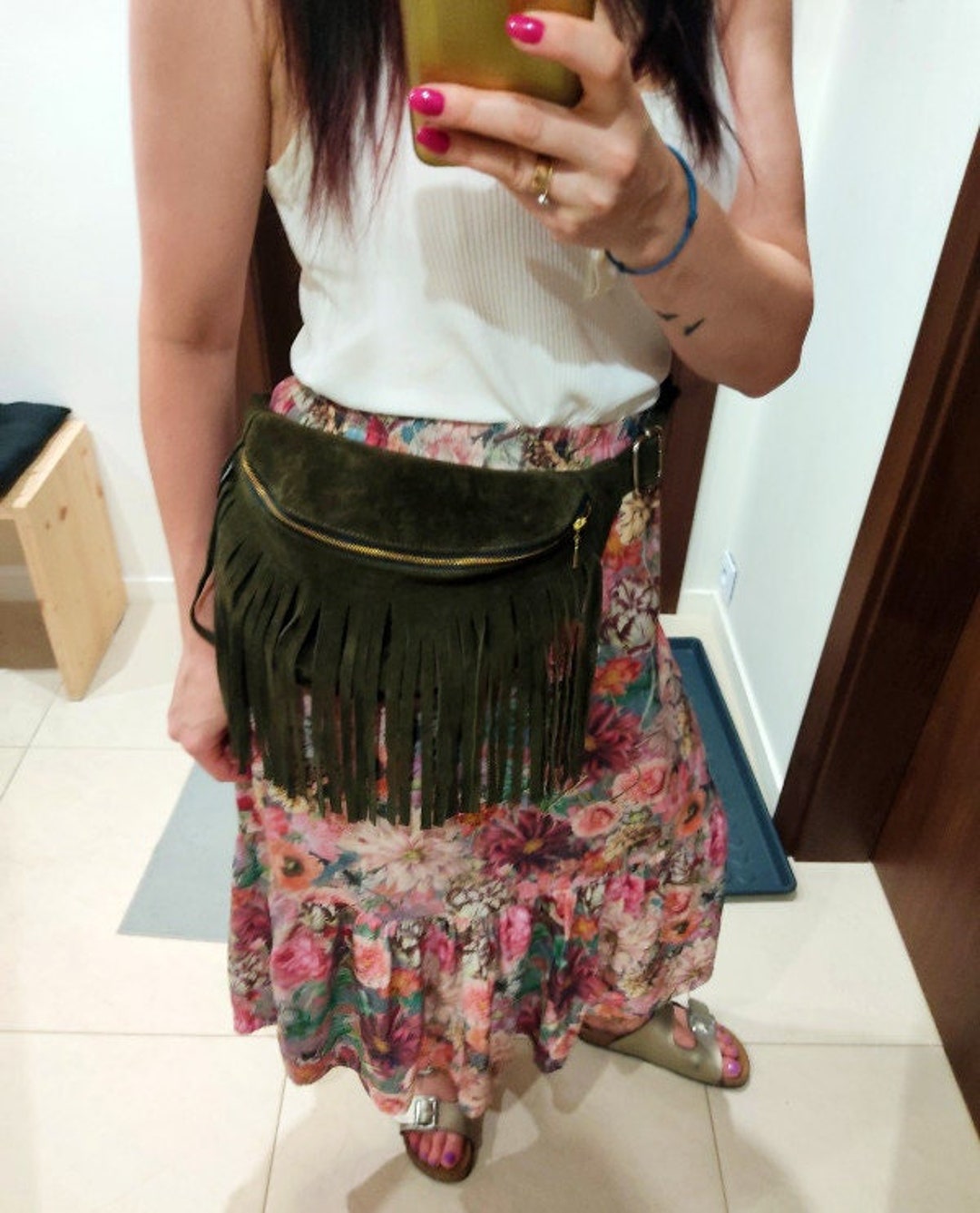 Fringed Fanny Pack, Boho Leather Hip Bag, Leather Waist Bag, Leather ...