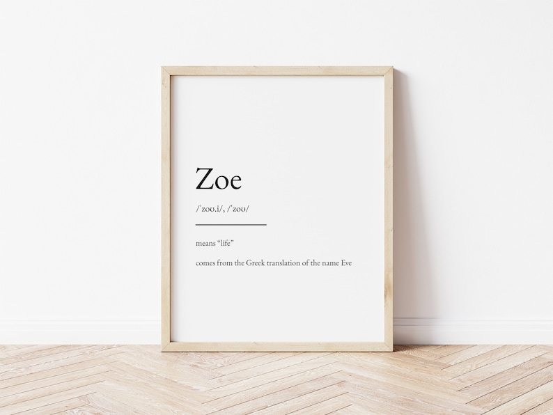 Zoe Name Meaning Print, Name Print, Wall Art, Minimalist Print ...