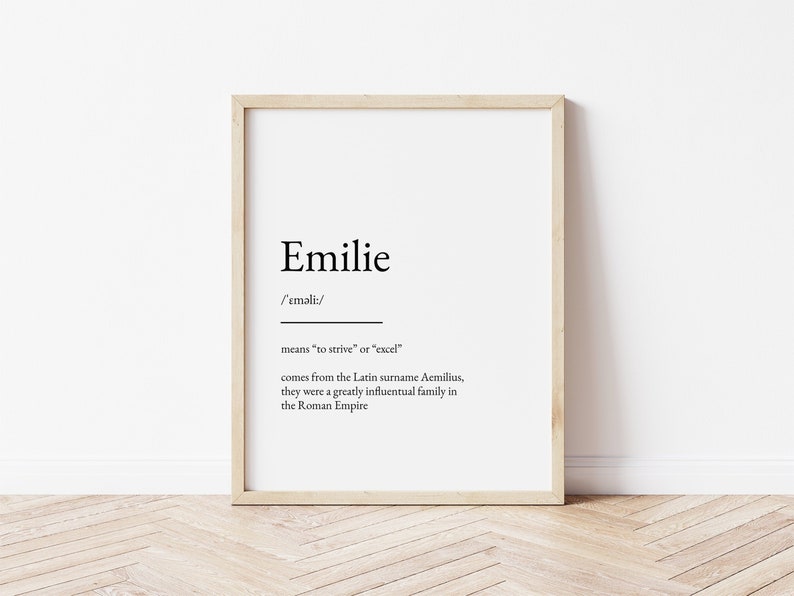 Emilie Name Meaning Print, Name Print, Wall Art, Minimalist Print ...