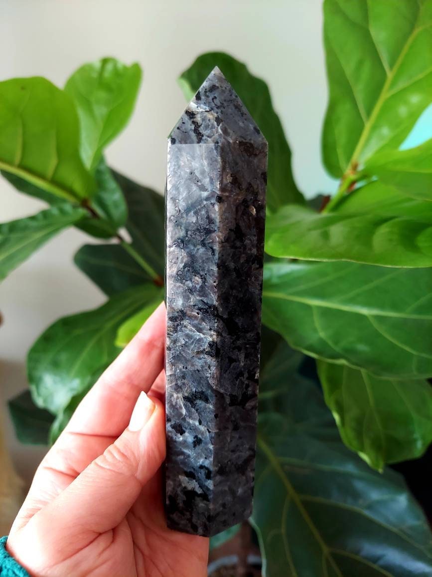 Larvikite Crystal Tower Point / Big Silver Sheen Flash Stone - Etsy