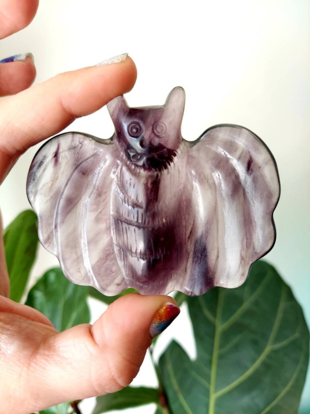 Purple Fluorite Doofy Face Bat Crystal Carving / Stone of Clairty and ...