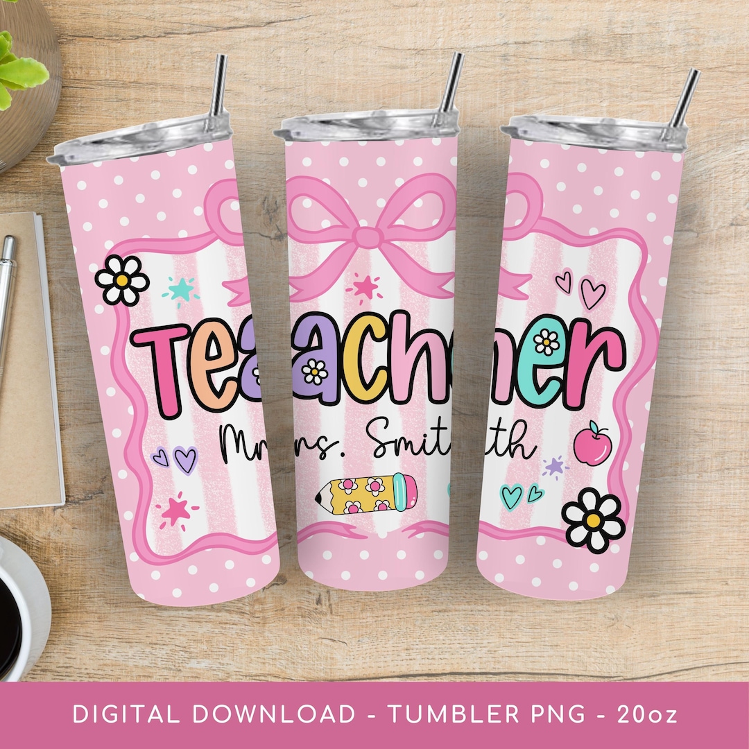 Teacher Tumbler Wrap, Pink Preppy 20oz PNG Design, Teacher Appreciation ...