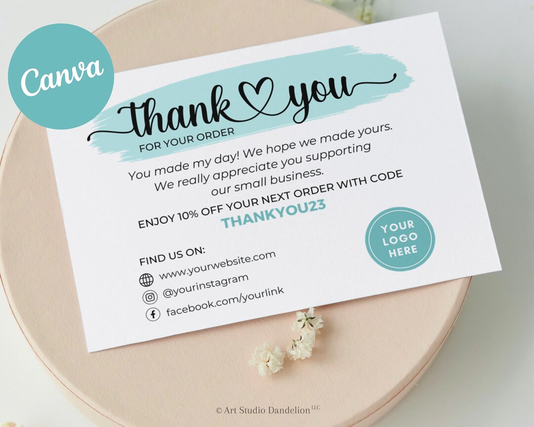 Watercolor Thank You for Your Order Card Template. Edit & Print. Small ...