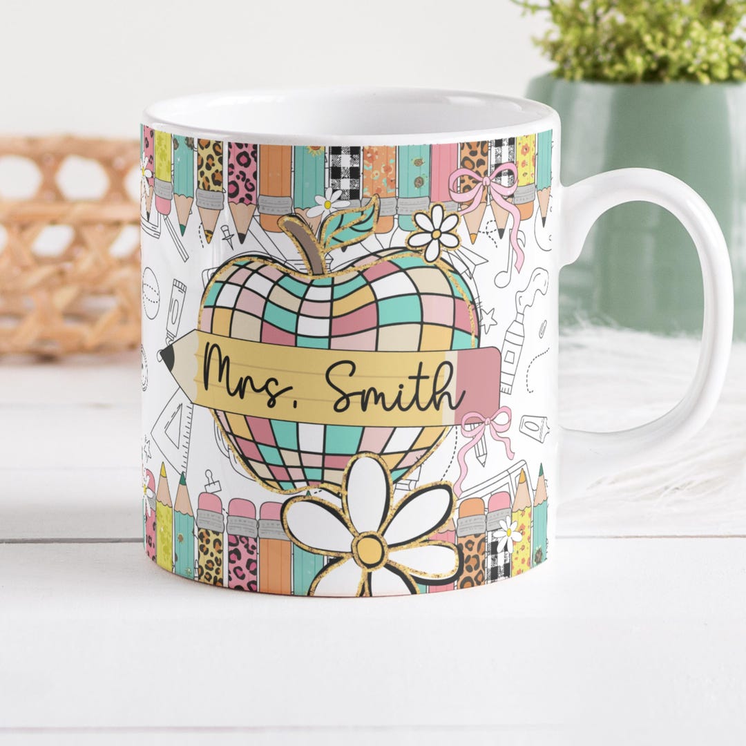 Teacher Mug Wrap, Pencil Name Frame PNG Mug, School Sublimation ...