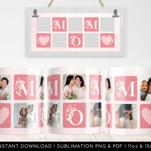 MOM Floral Photo Grid Mug Design. Mother Sublimation Digital - Etsy