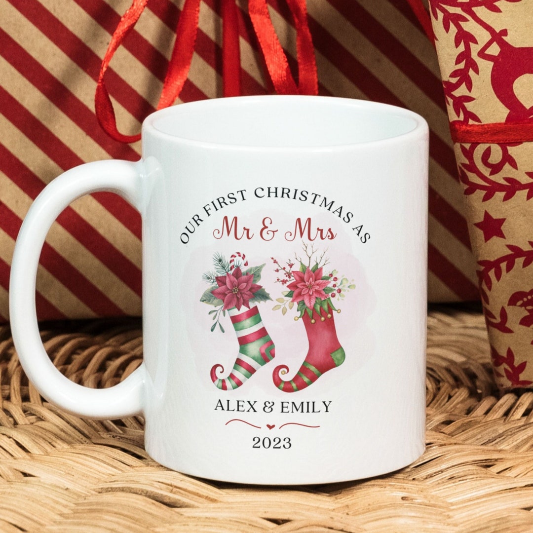 1st Christmas as Mr & Mrs PNG Mug, Personalized Xmas Wedding Mug ...