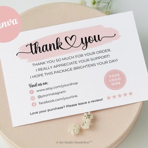 Print Ready, Instant Access Thank You for Your Order Card Template ...