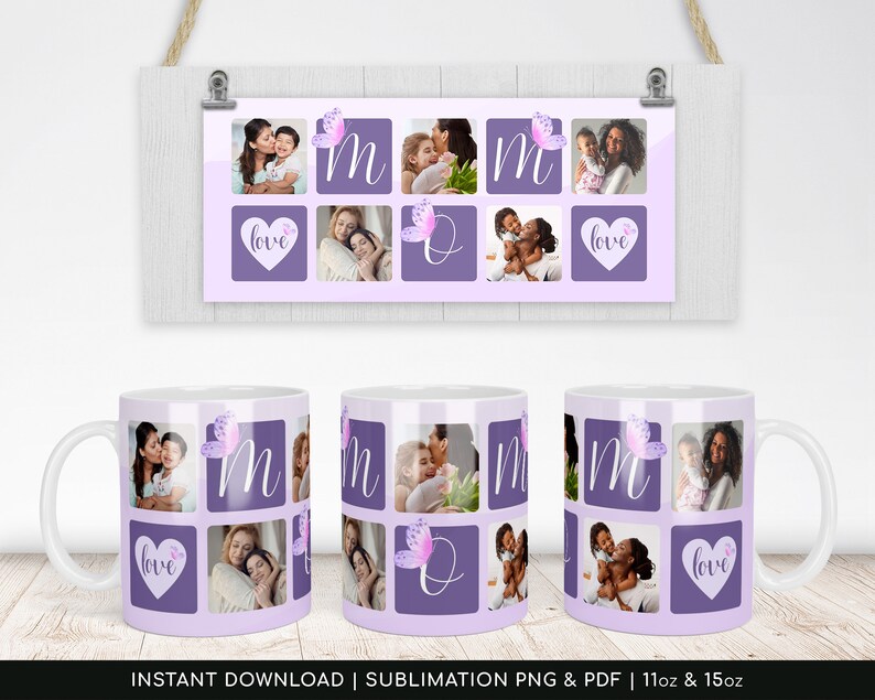 Love MOM Photo Grid Mug Design. Mother Sublimation Digital - Etsy