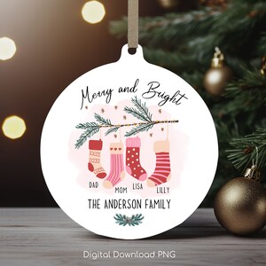 Family Socks Christmas Ornament Bundle, Round Xmas Ornament Sublimation ...
