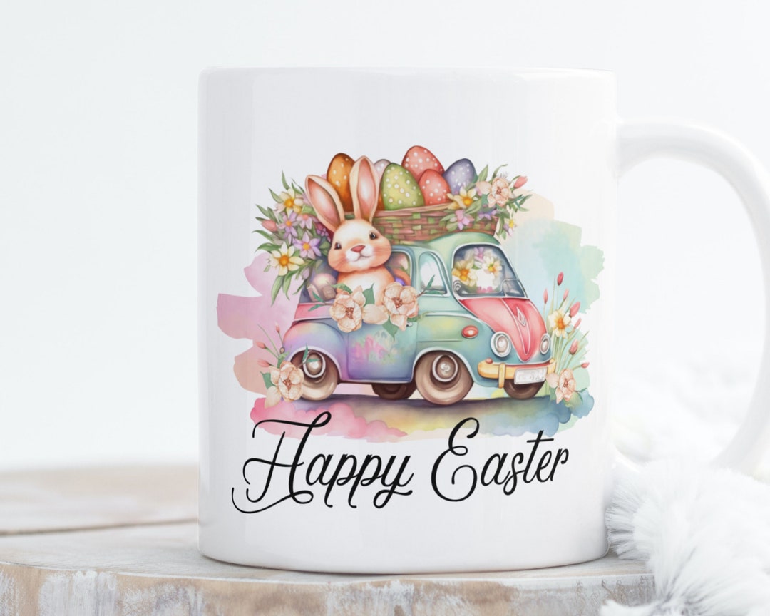 Sublimation PNG - Watercolor Easter Bunny Car, Flowers & Eggs, Cute ...