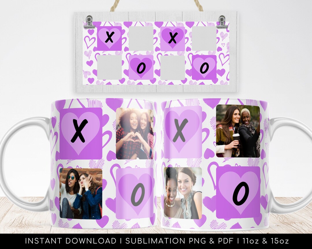 Xoxo Mug Photo Grid Template PNG, Sublimation Design, Purple Heart ...