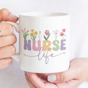 Nurse Life Mug Sublimation PNG, Vintage Floral Mug PNG, Mug Template ...