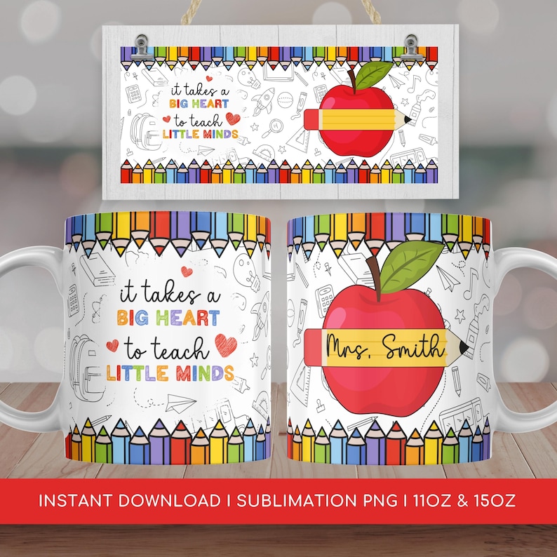 Teacher Mug Wrap, Pencil Name Frame PNG Mug, School Sublimation ...