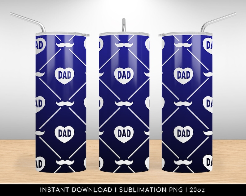 Tumbler Design PNG File for Sublimation. Dad Heart Mustache - Etsy
