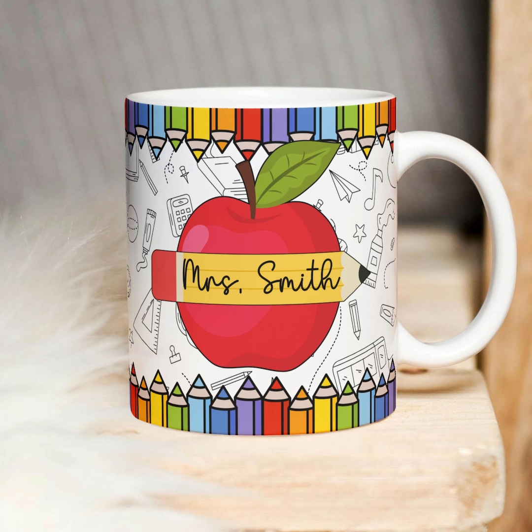 Teacher Mug Wrap, Pencil Name Frame PNG Mug, School Sublimation ...