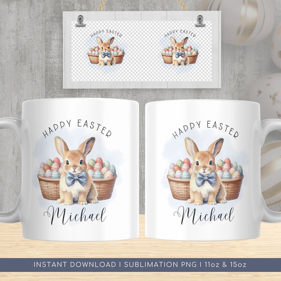 Easter Bunny Personalized Mug Design PNG, Cute Baby Bunny Watercolor ...
