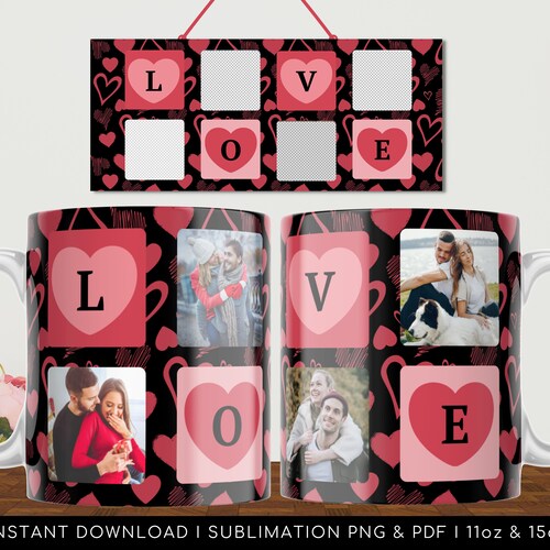 LOVE Photo Grid Heart Pattern Mug Design. Sublimation Digital - Etsy