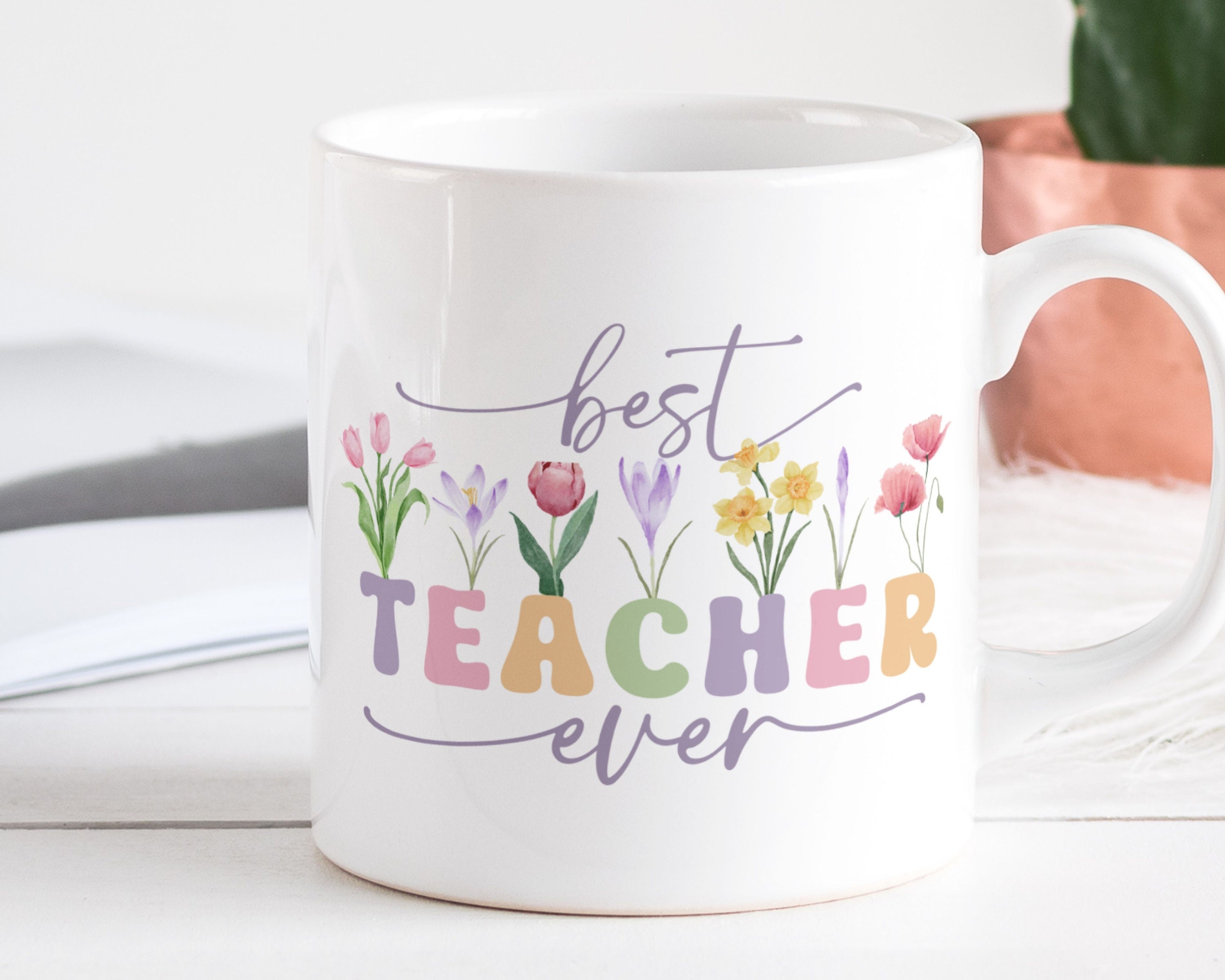 Best Teacher Mug Sublimation PNG File. Vintage Floral Mug PNG - Etsy ...