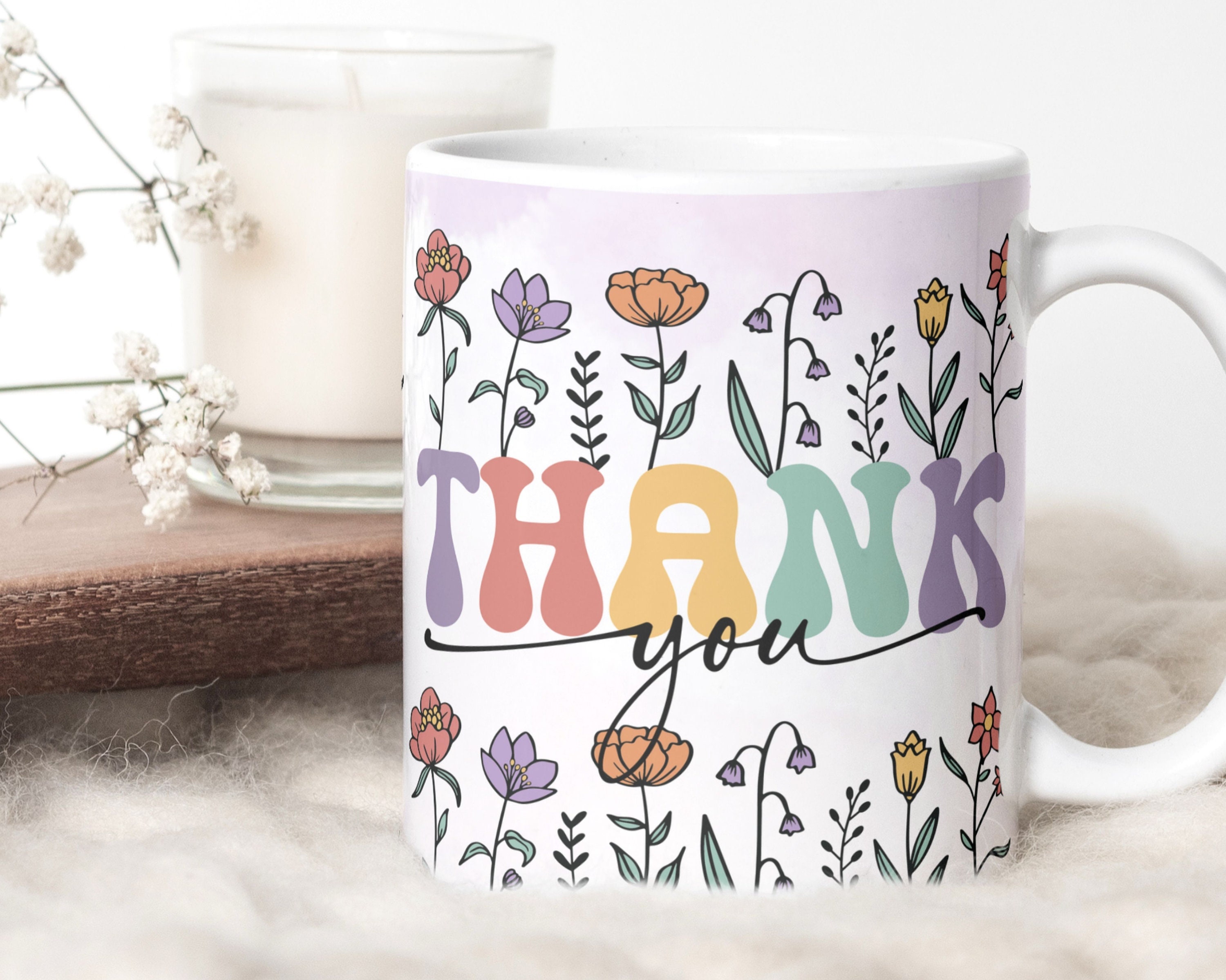 Thank You Mug Sublimation PNG File. Vintage Wildflowers Mug - Etsy