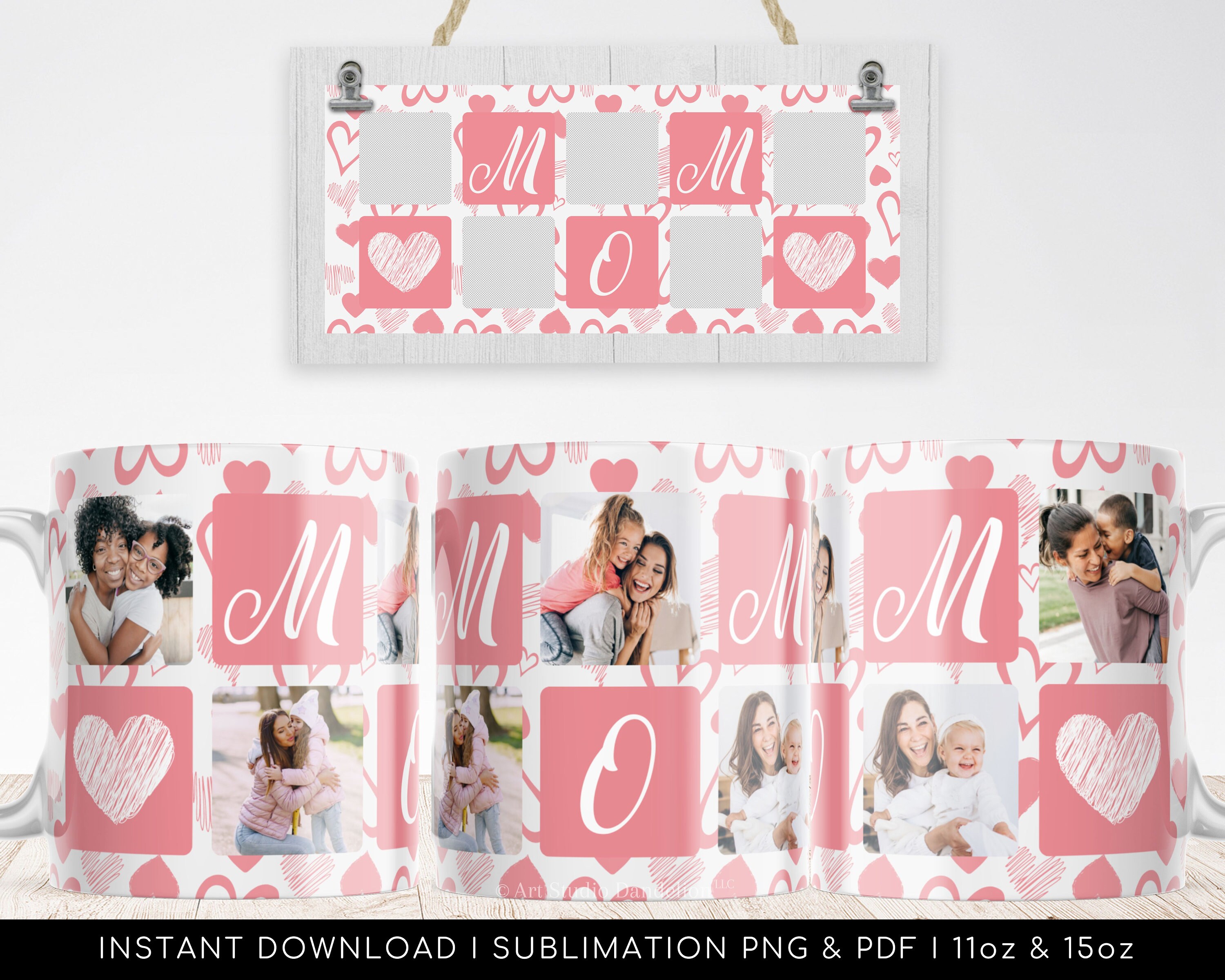 MOM Mug PNG Photo Grid Mug Design. Mother Sublimation Digital Paper ...