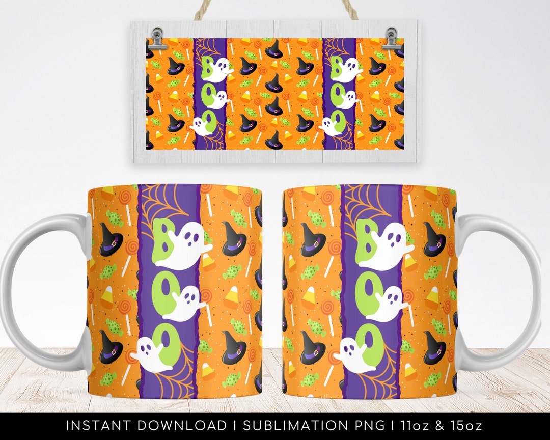 Halloween Sublimation Mug, Boo Ghost PNG Mug File for Sublimation ...