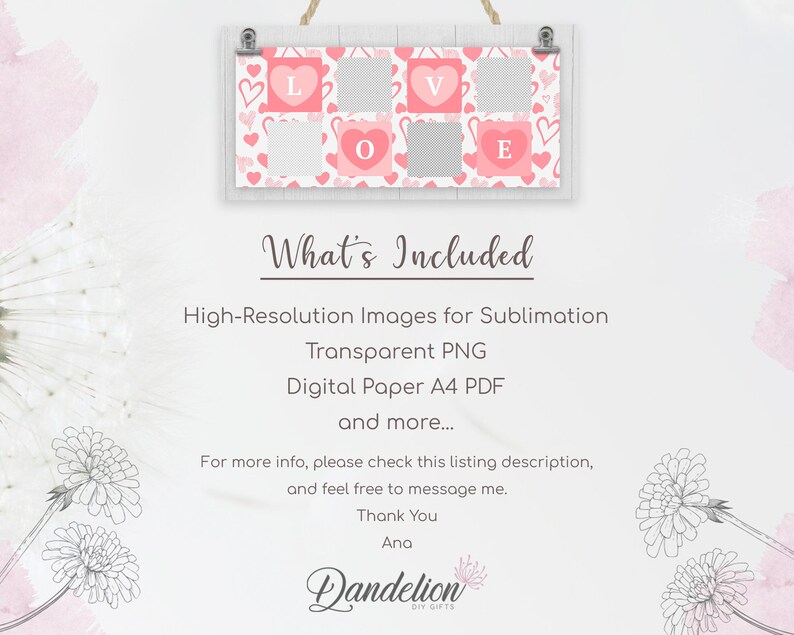 LOVE Photo Grid Heart Pattern Mug Design. Sublimation Digital - Etsy