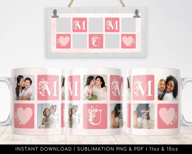 MUM Photo Grid Heart Pattern Mug Design. Love MUM UK - Etsy