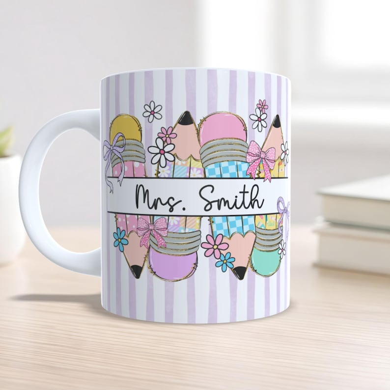 Teacher Mug Wrap, Pencil Name Frame PNG Mug, School Sublimation ...
