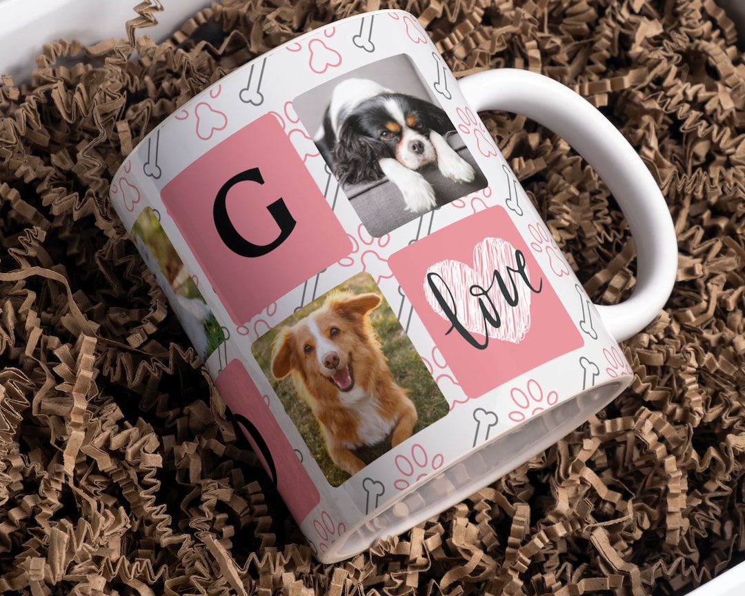 DOG LOVE Photo Mug Sublimation Png - Paw & Bones Pattern for Transfers ...