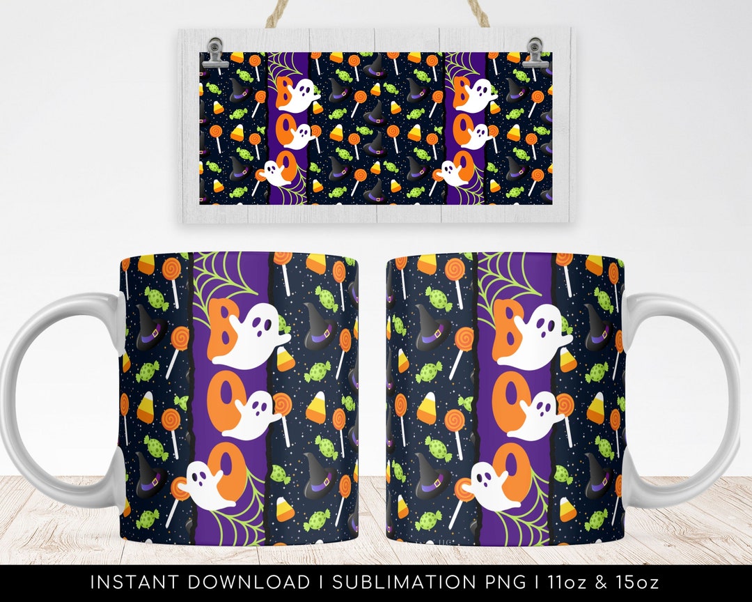 Halloween Sublimation Mug, Boo! Ghost PNG Mug File for Sublimation ...